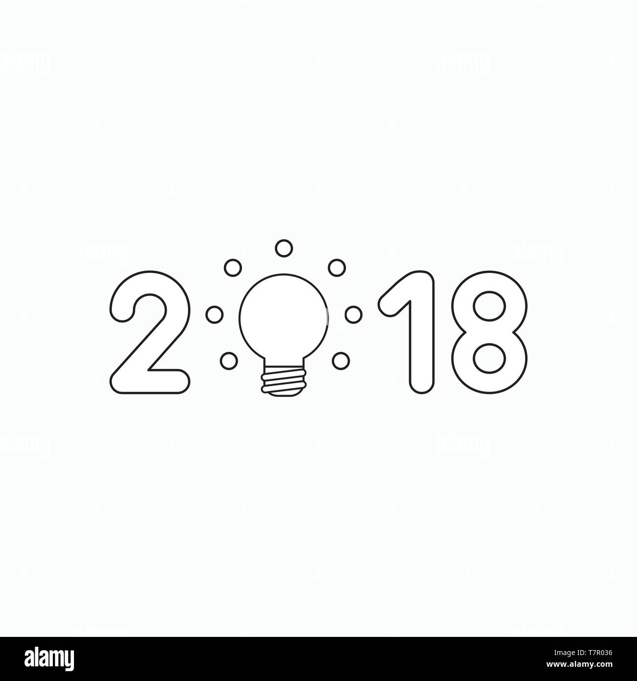 Vector icon concept of year of 2018 with glowing light bulb. Black ...