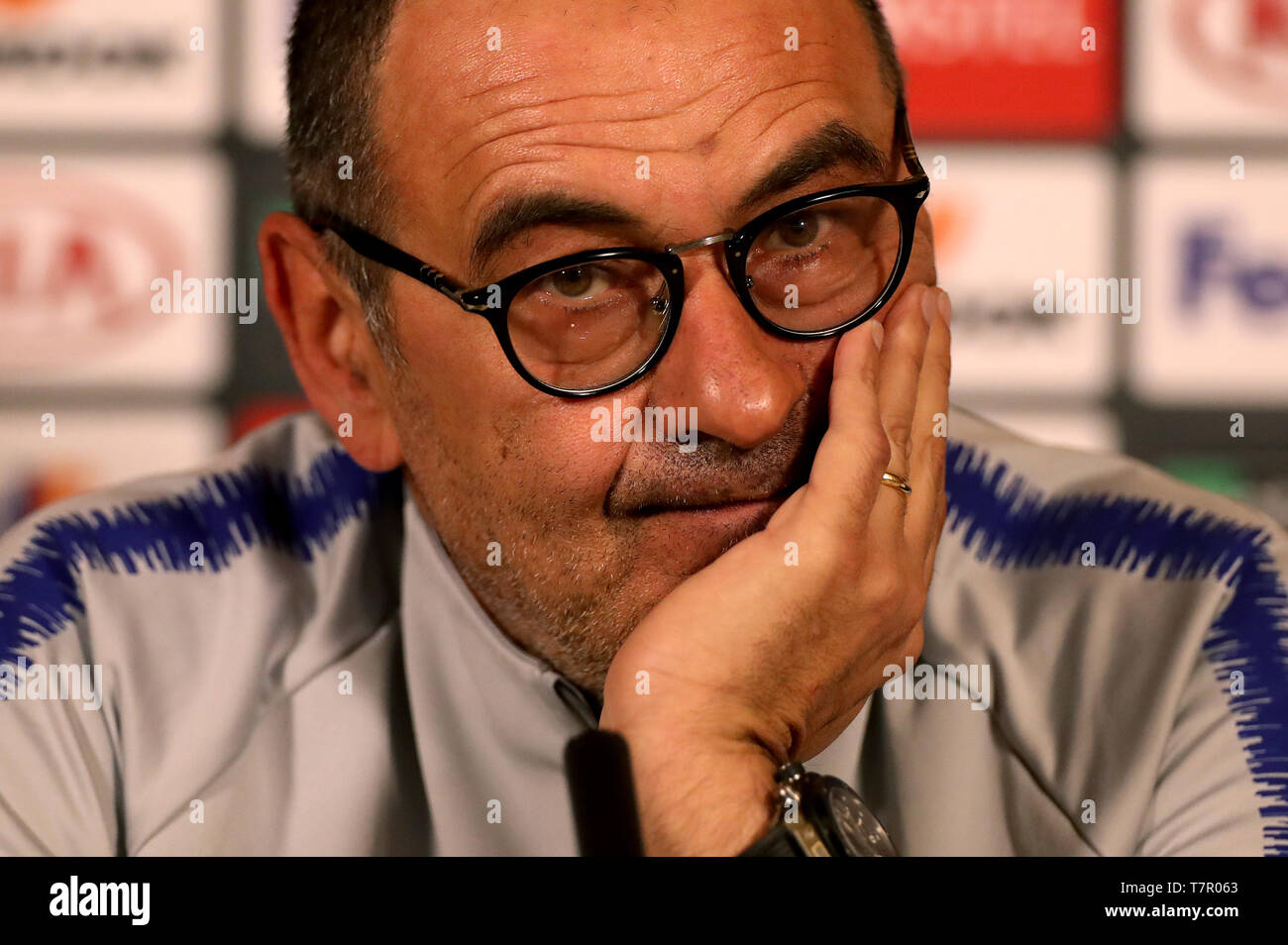 Chelsea's manager Maurizio Sarri during a press conference at CFC ...