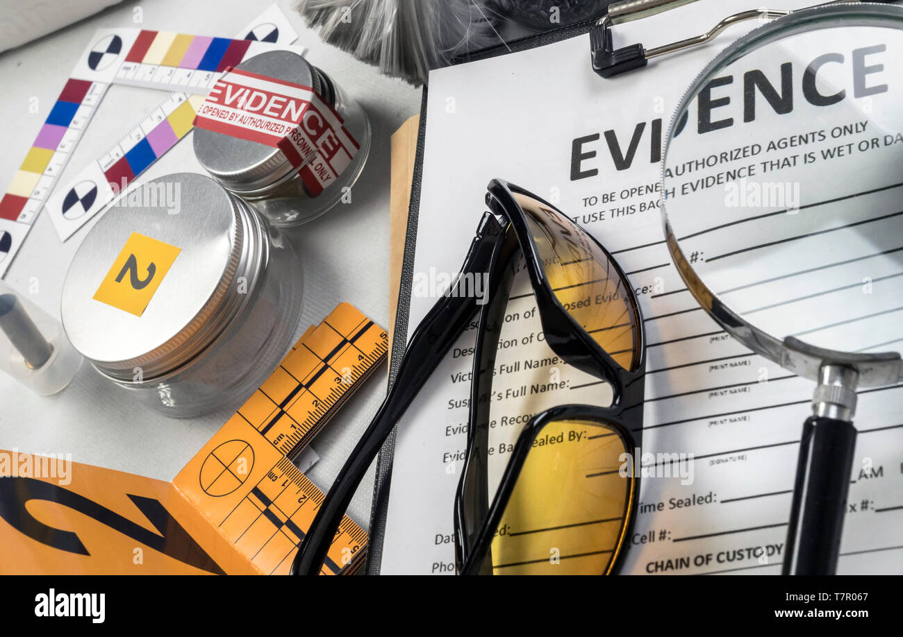 Various laboratory tests forensic equipment, conceptual image Stock ...