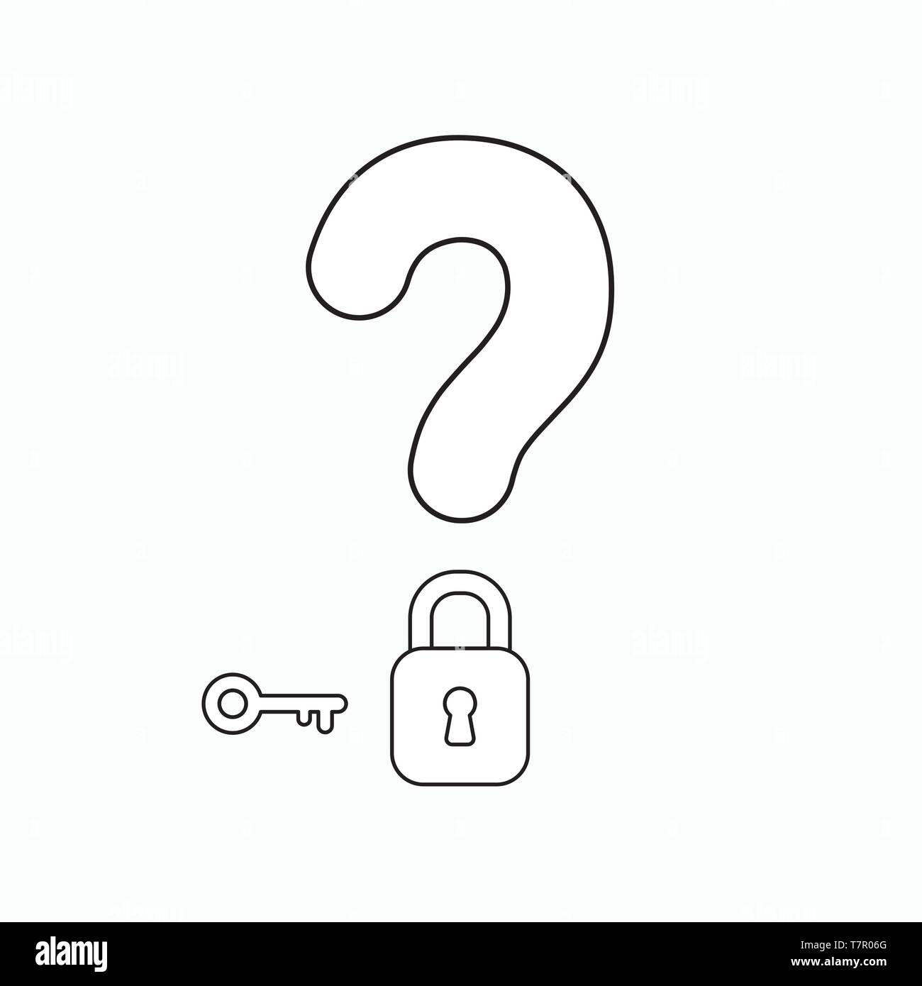 Vector icon concept of question mark with closed padlock and key. Black ...