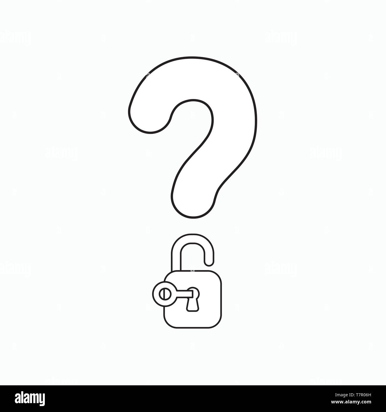 Vector icon concept of question mark with padlock and key unlock. Black ...