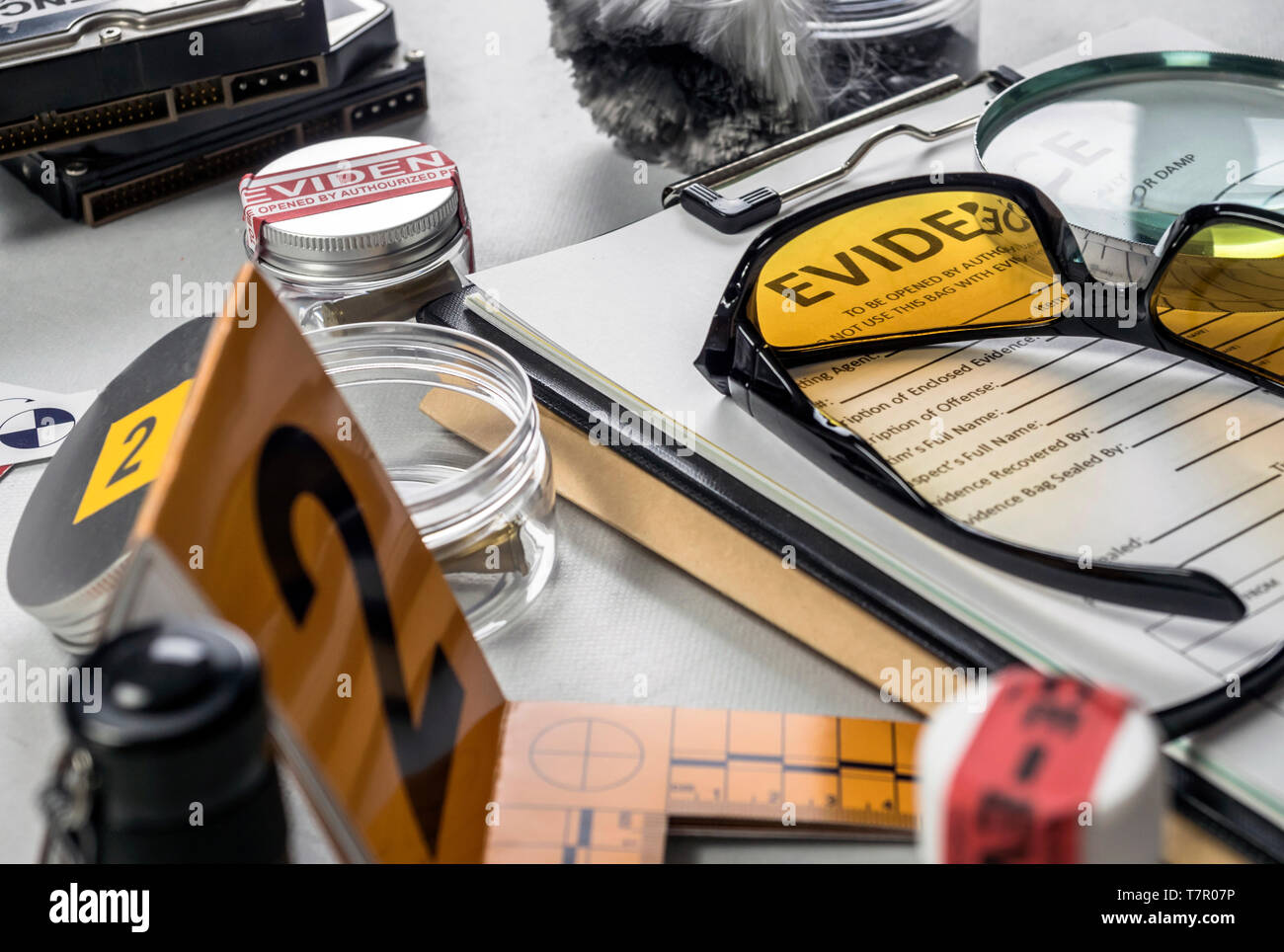Various laboratory tests forensic equipment, conceptual image Stock ...