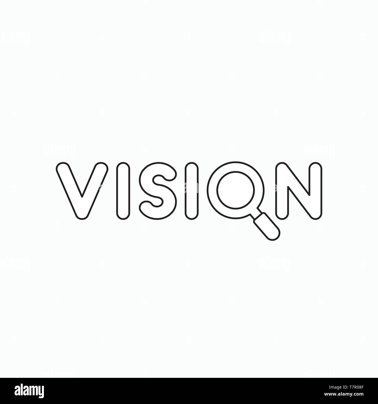 Vector icon concept of vision word with magnifying glass. Black ...
