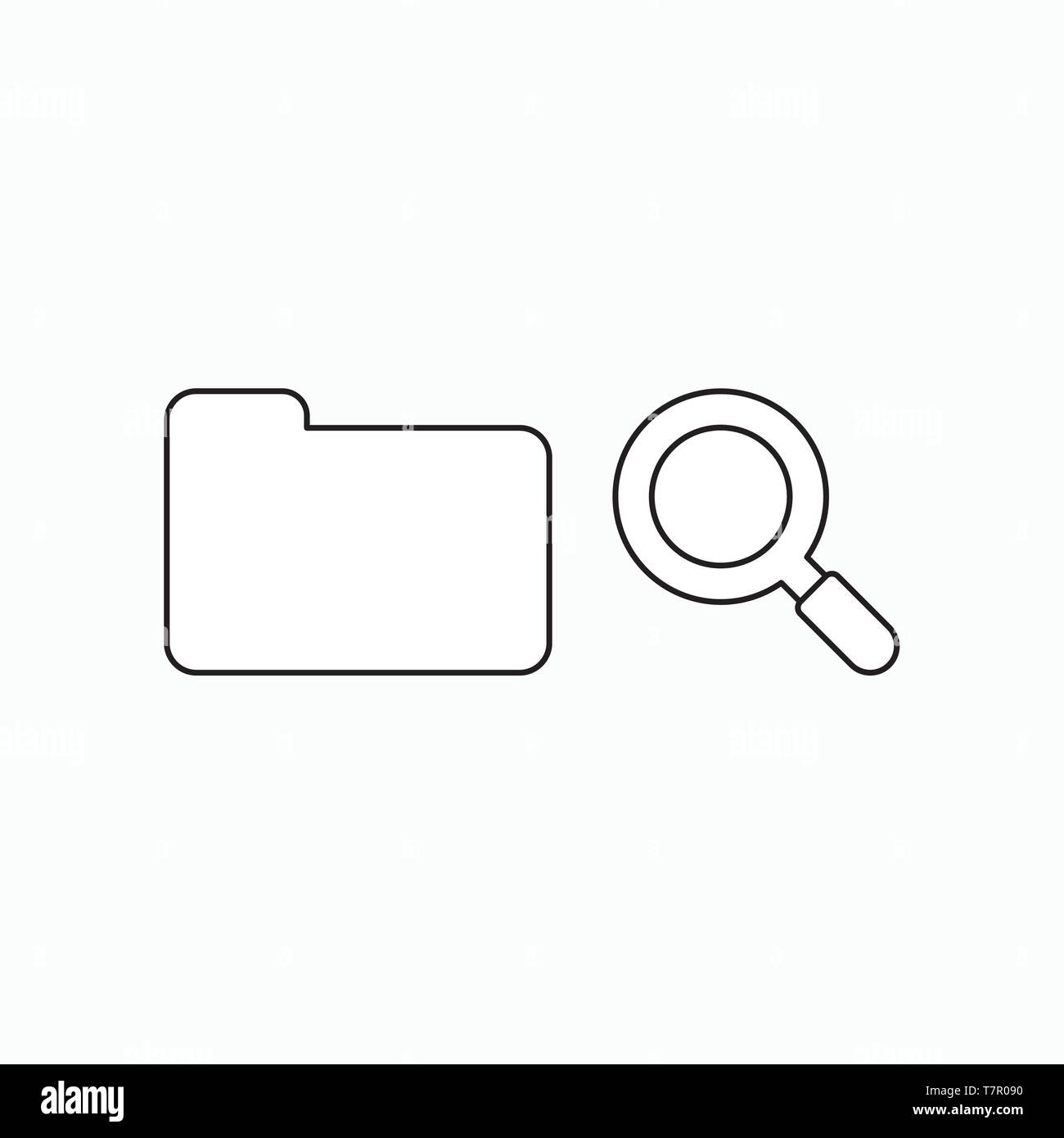 Vector icon concept of closed file folder with magnifying glass. Black ...