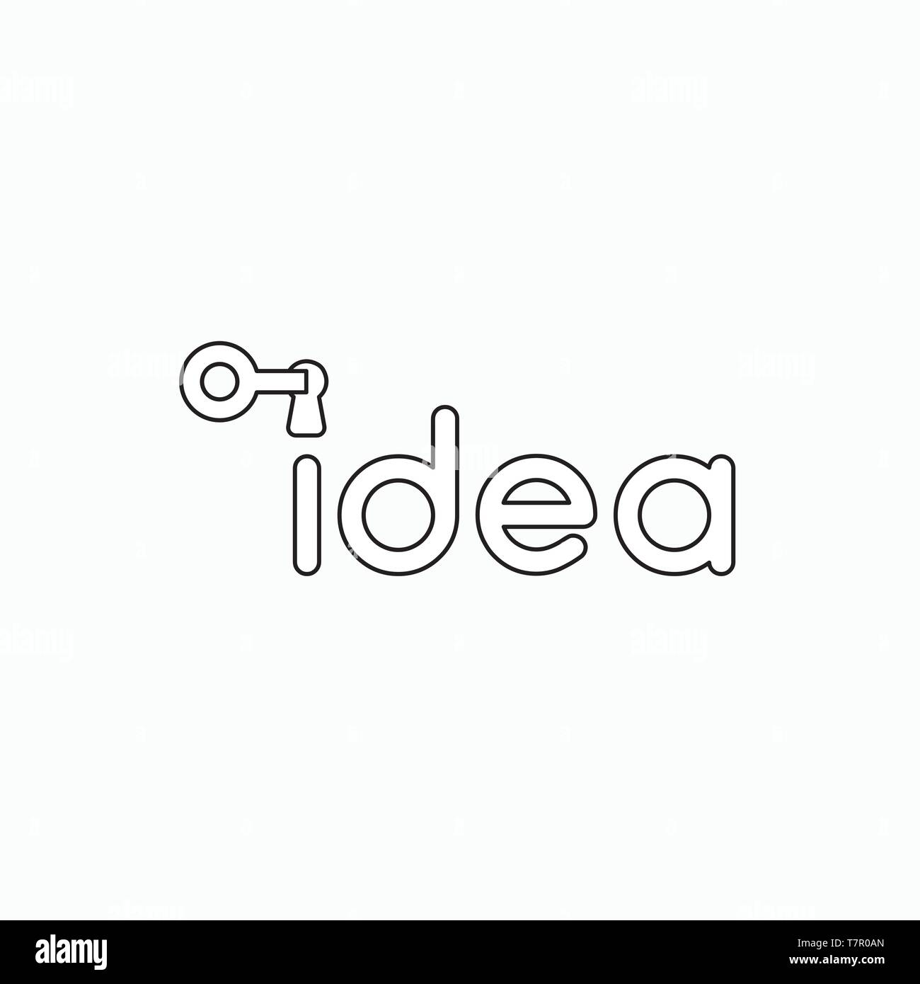 Vector icon concept of idea word with keyhole and key unlock. Black ...