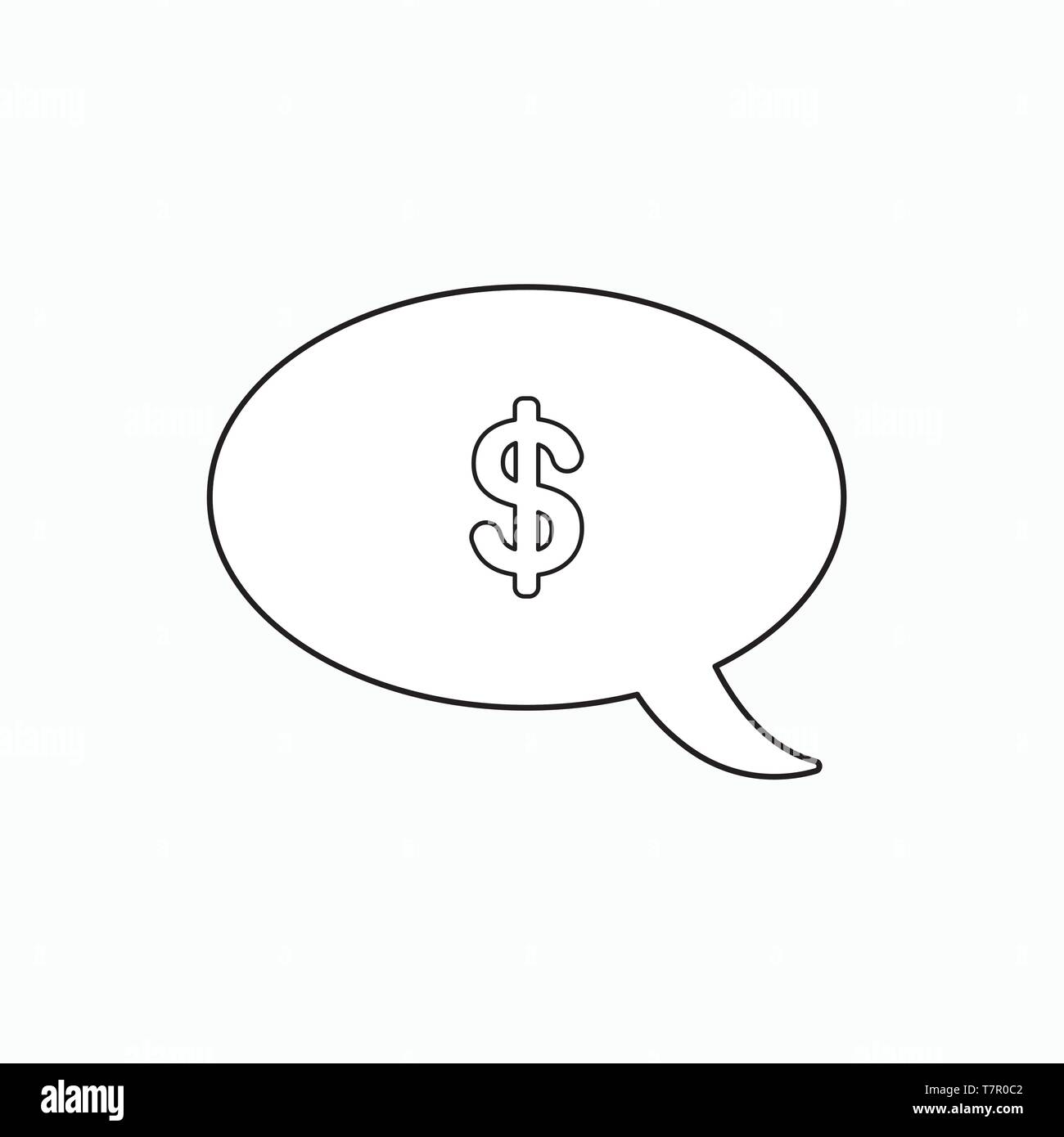 Vector icon concept of dollar symbol inside speech bubble. Black outlines Stock Vector Image ...