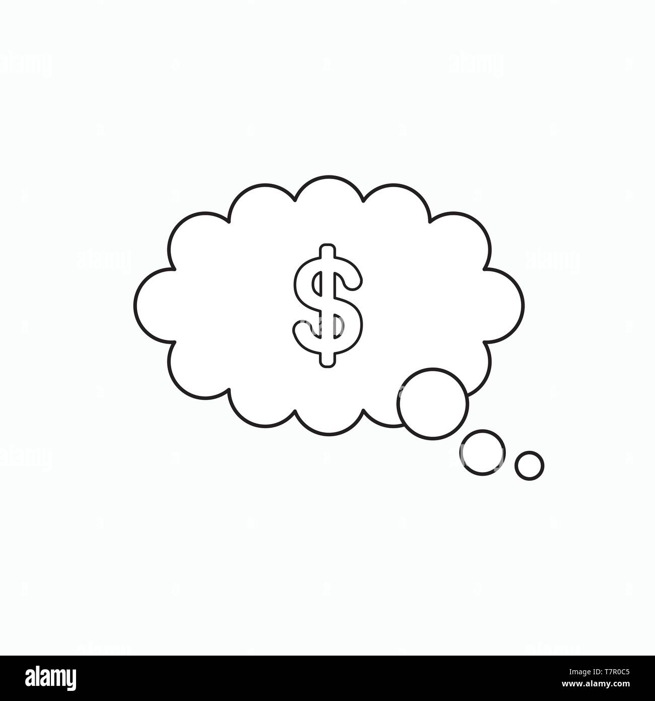 Vector icon concept of dollar symbol inside thought bubble. Black ...