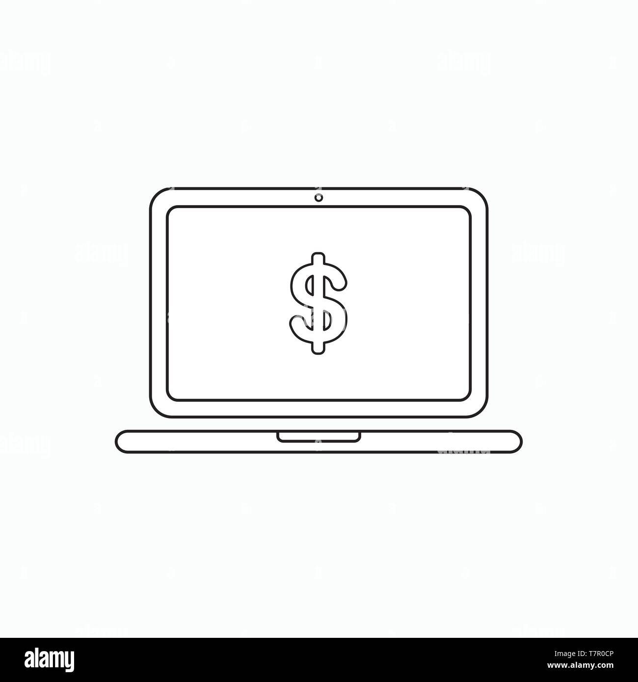 Vector icon concept of dollar symbol inside laptop computer screen ...