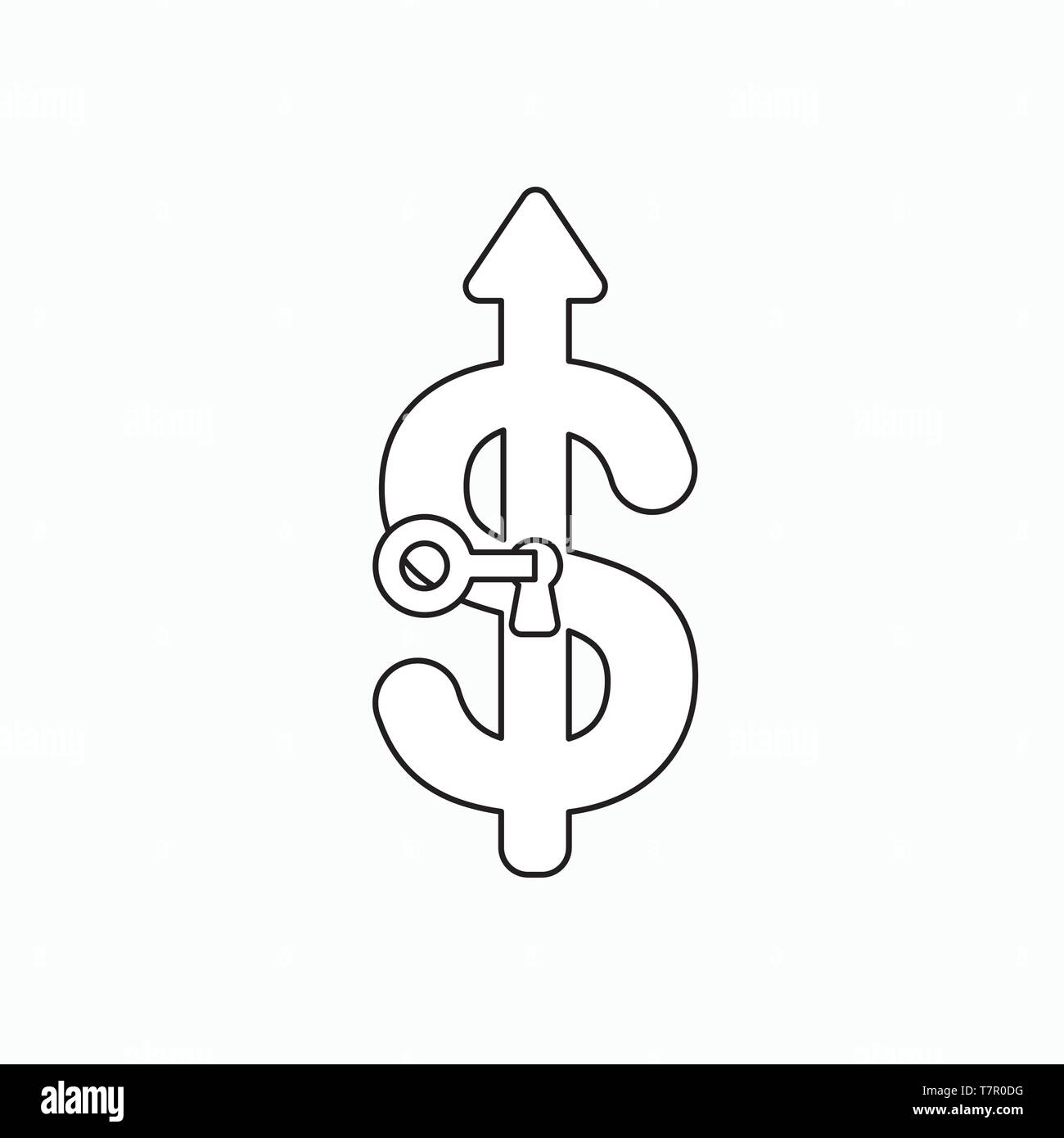 Vector icon concept of key unlock or lock dollar symbol with arrow ...