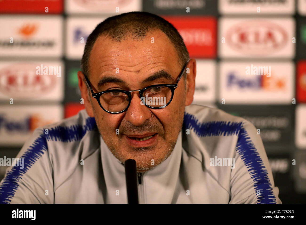 Chelsea's manager Maurizio Sarri during a press conference at CFC ...