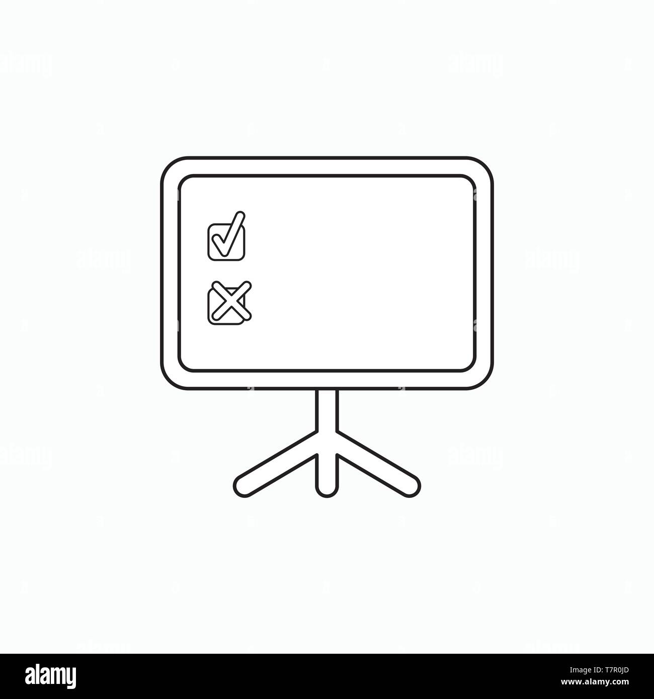Vector icon concept of check mark and x mark inside presentation board. Black outlines Stock ...