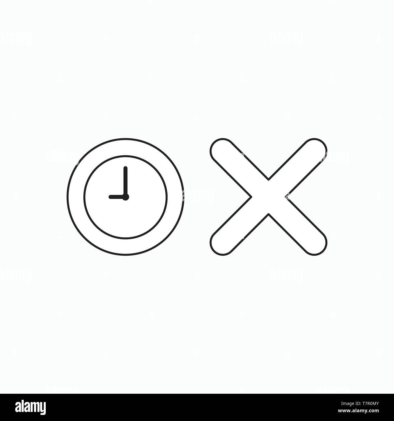Vector icon concept of clock time with x mark. Black outlines Stock ...