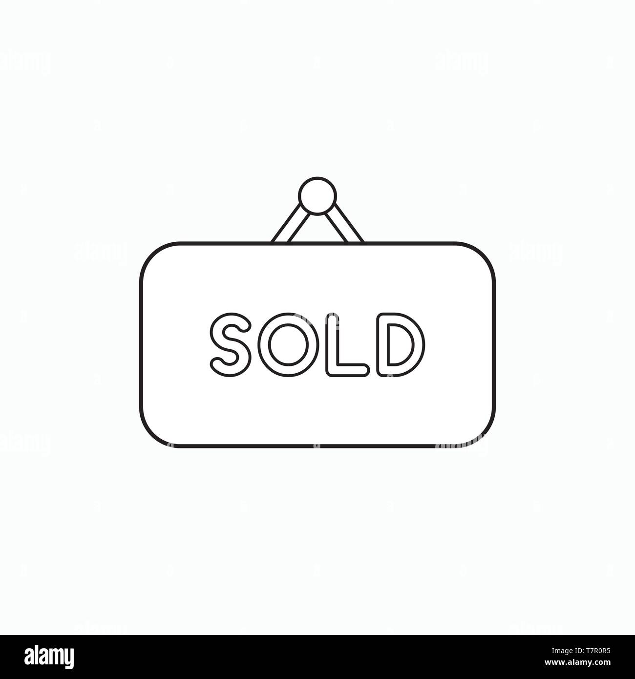 Vector icon concept of sold word written on hanging sign. Black ...