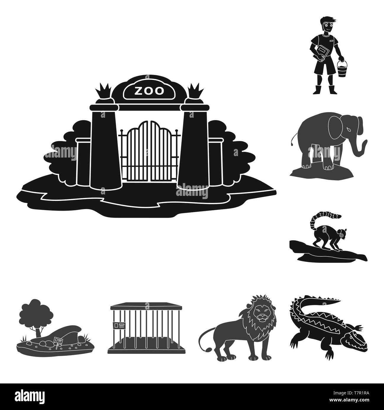 gate,zookeeper,elephant,lemur,trees,cell,lion,crocodile,arch,man,cute ...