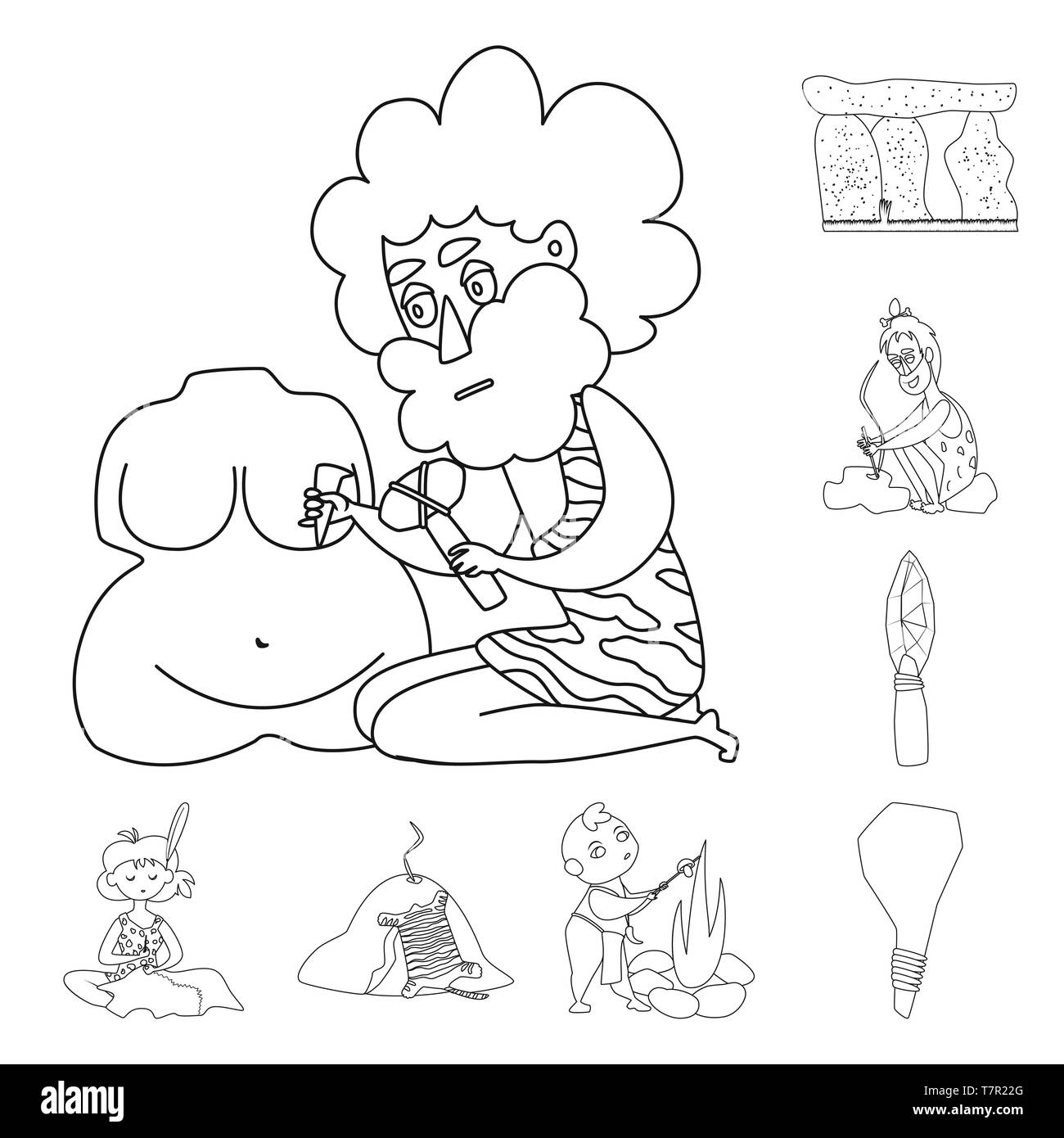 Vector illustration of primitive and archeology symbol. Set of ...