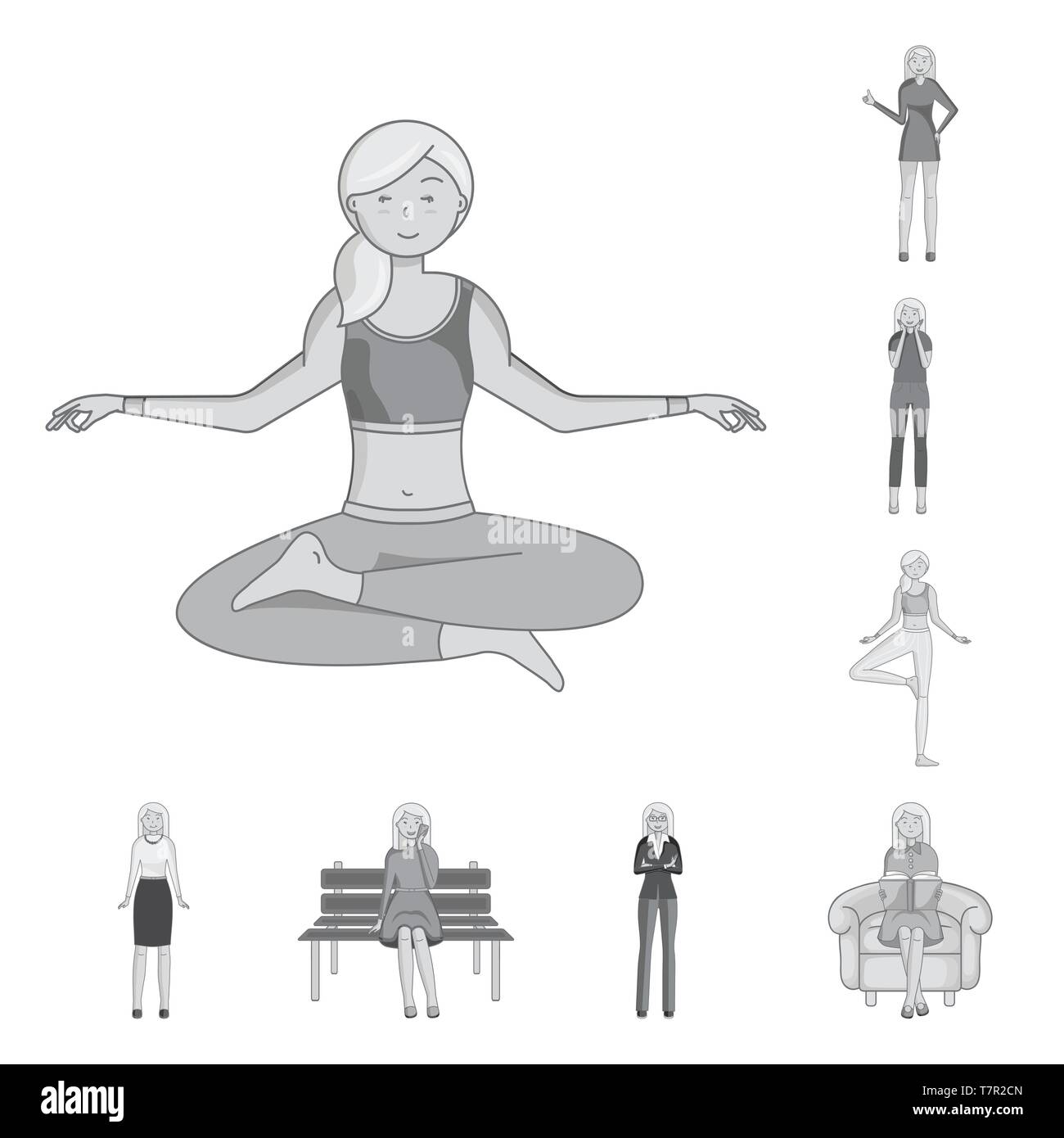 Vector illustration of emotions and female icon. Set of emotions and ...