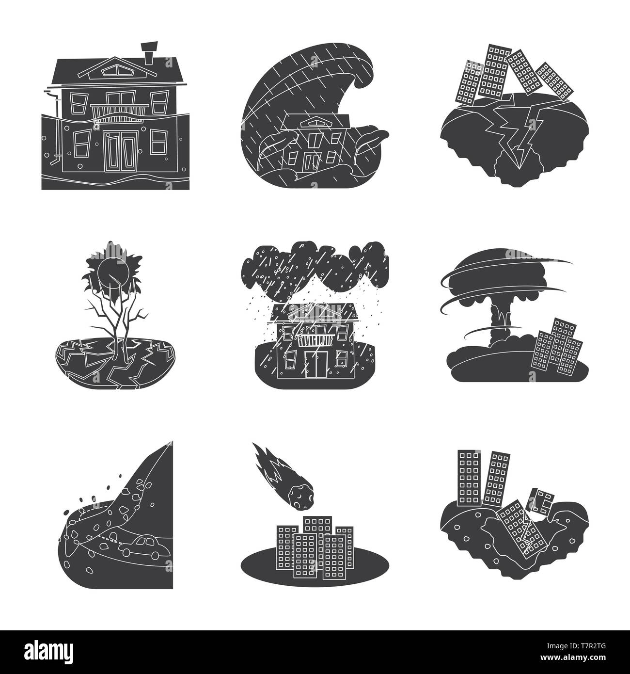 Vector design of calamity and crash symbol. Collection of calamity and ...