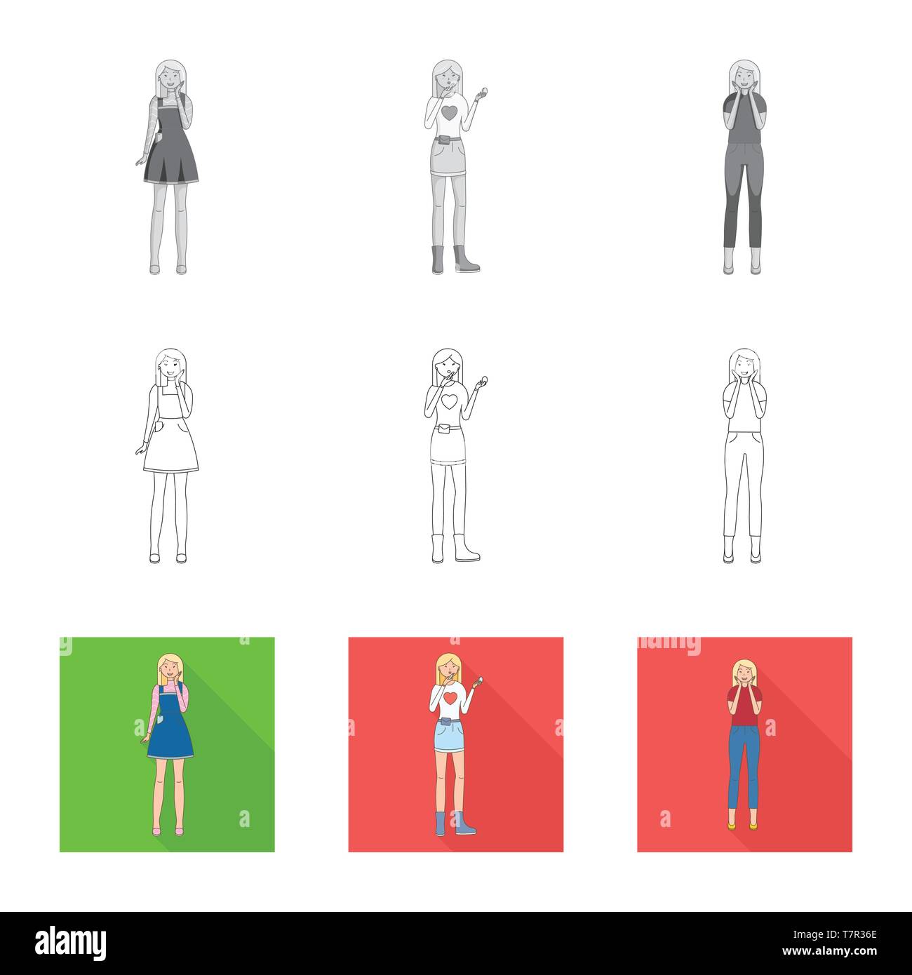 Isolated object of posture and mood sign. Set of posture and female ...