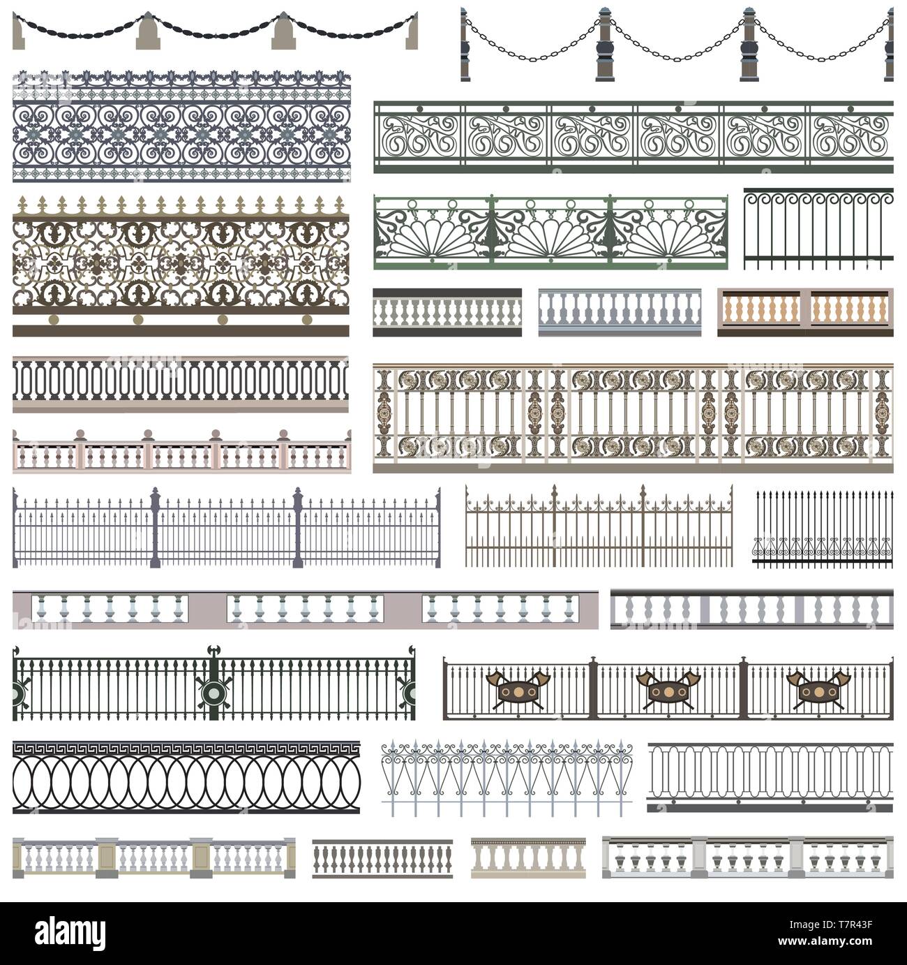 fence patterns and decorative design elements with seamless borders ...