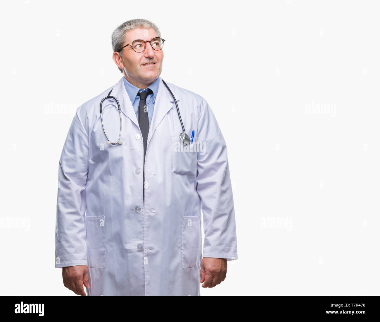 Handsome senior doctor man over isolated background smiling looking ...