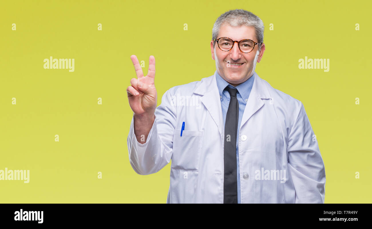 Handsome senior doctor, scientist professional man wearing white coat ...