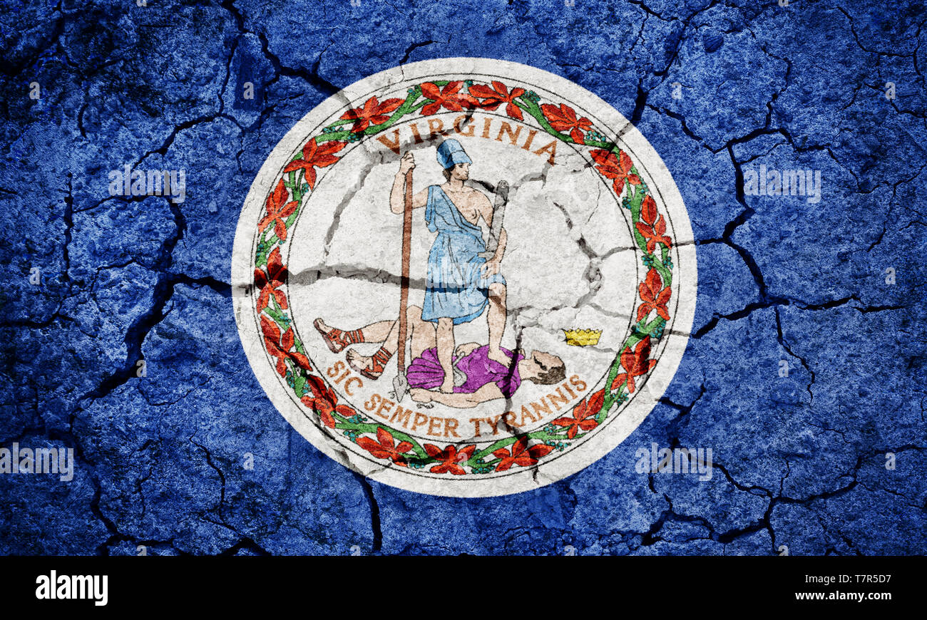 Flag of Virginia, U.S. state, on dry earth ground texture background ...