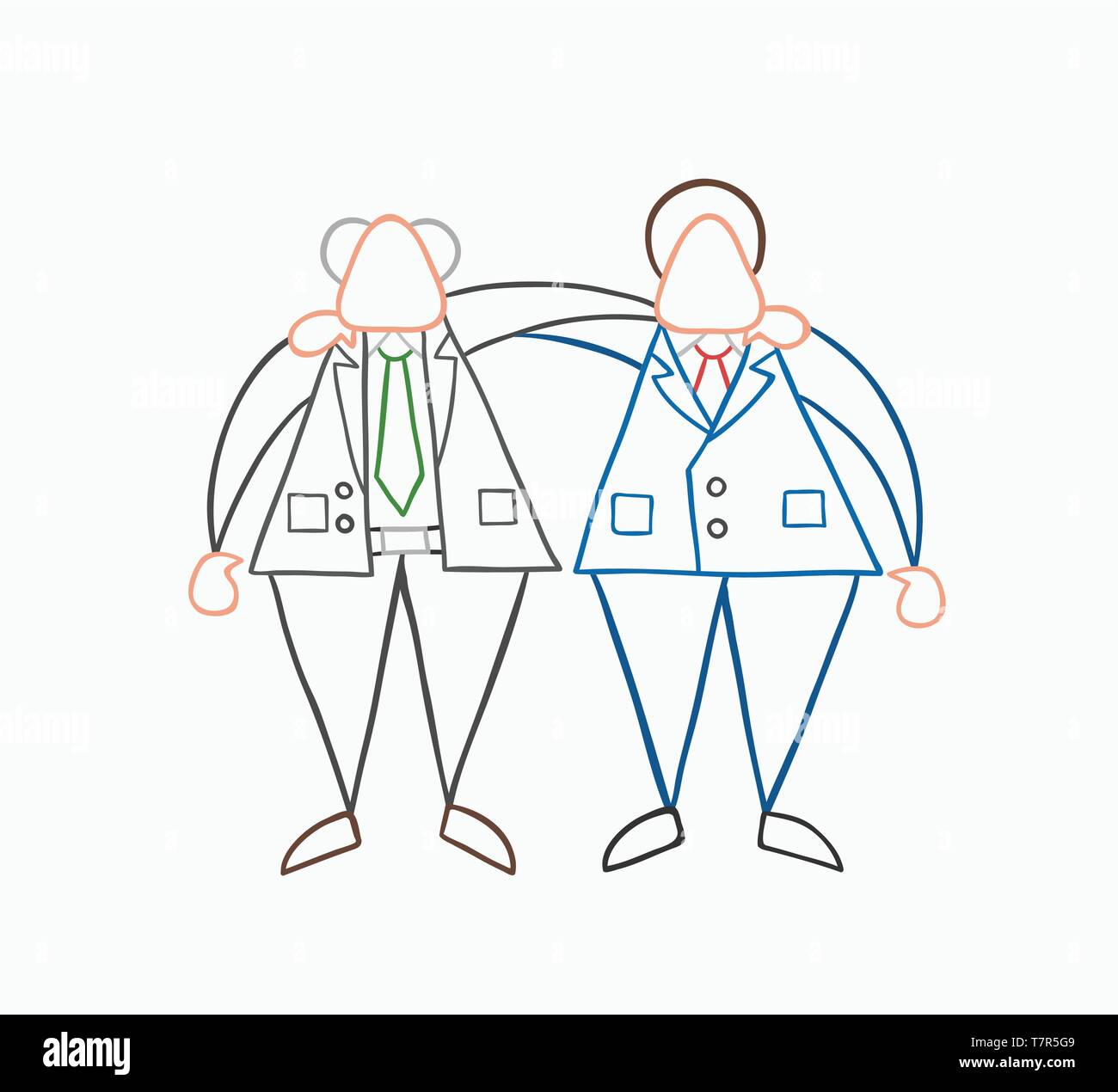 Hand-drawn vector illustration happy boss and businessman worker ...