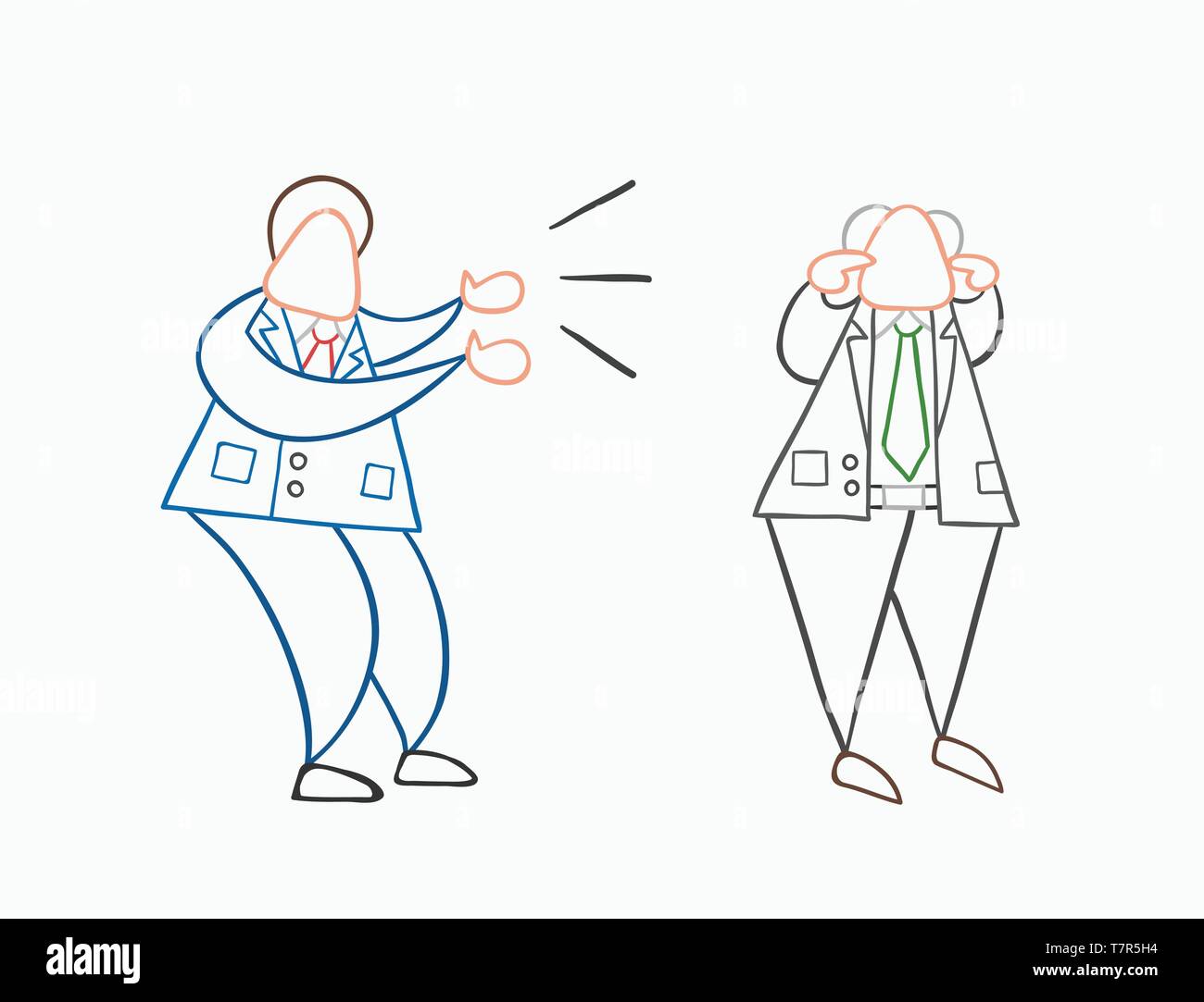 Hand-drawn vector illustration angry businessman worker yelling at boss ...