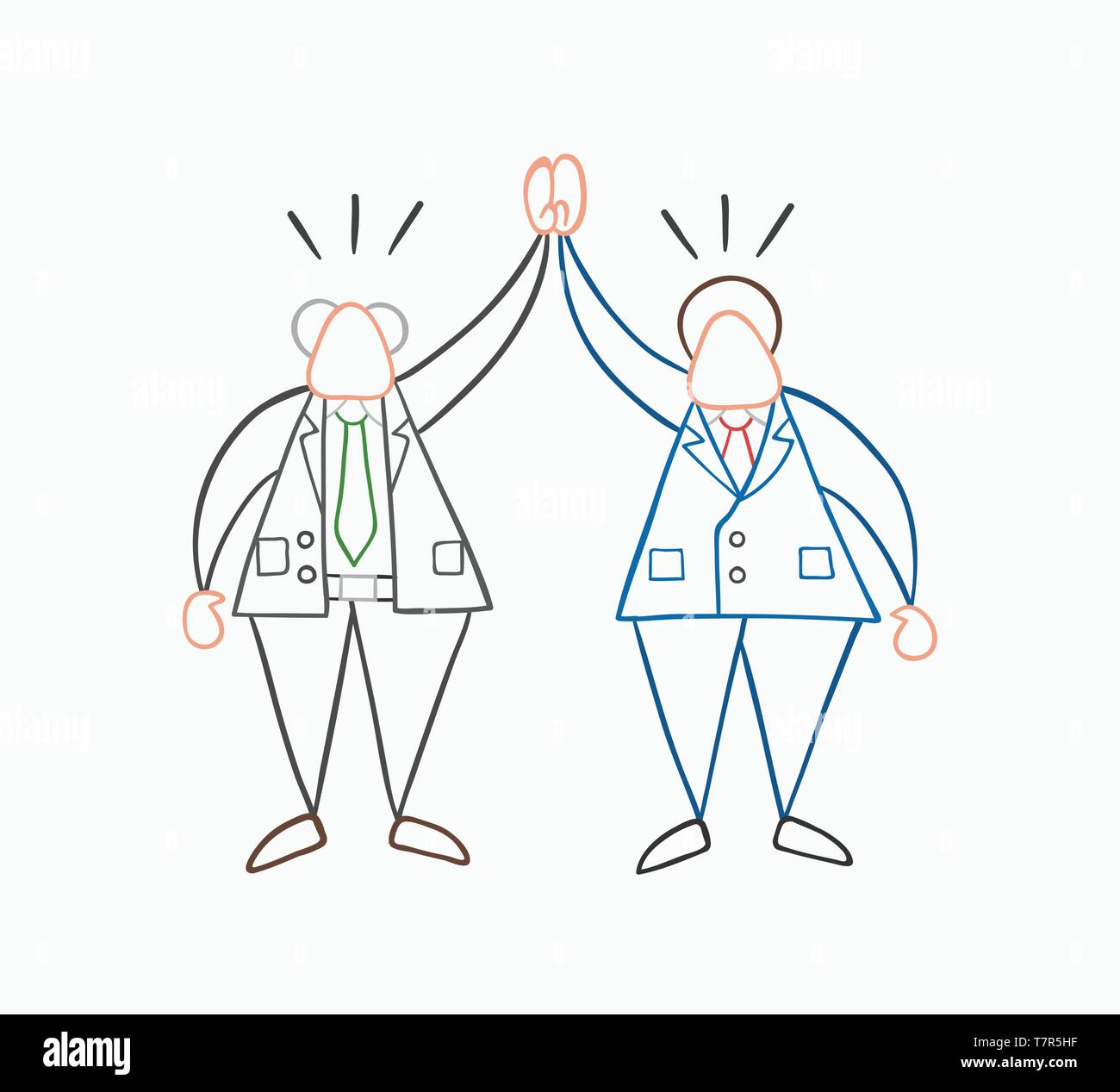 Hand-drawn vector illustration happy businessman boss and worker. White ...