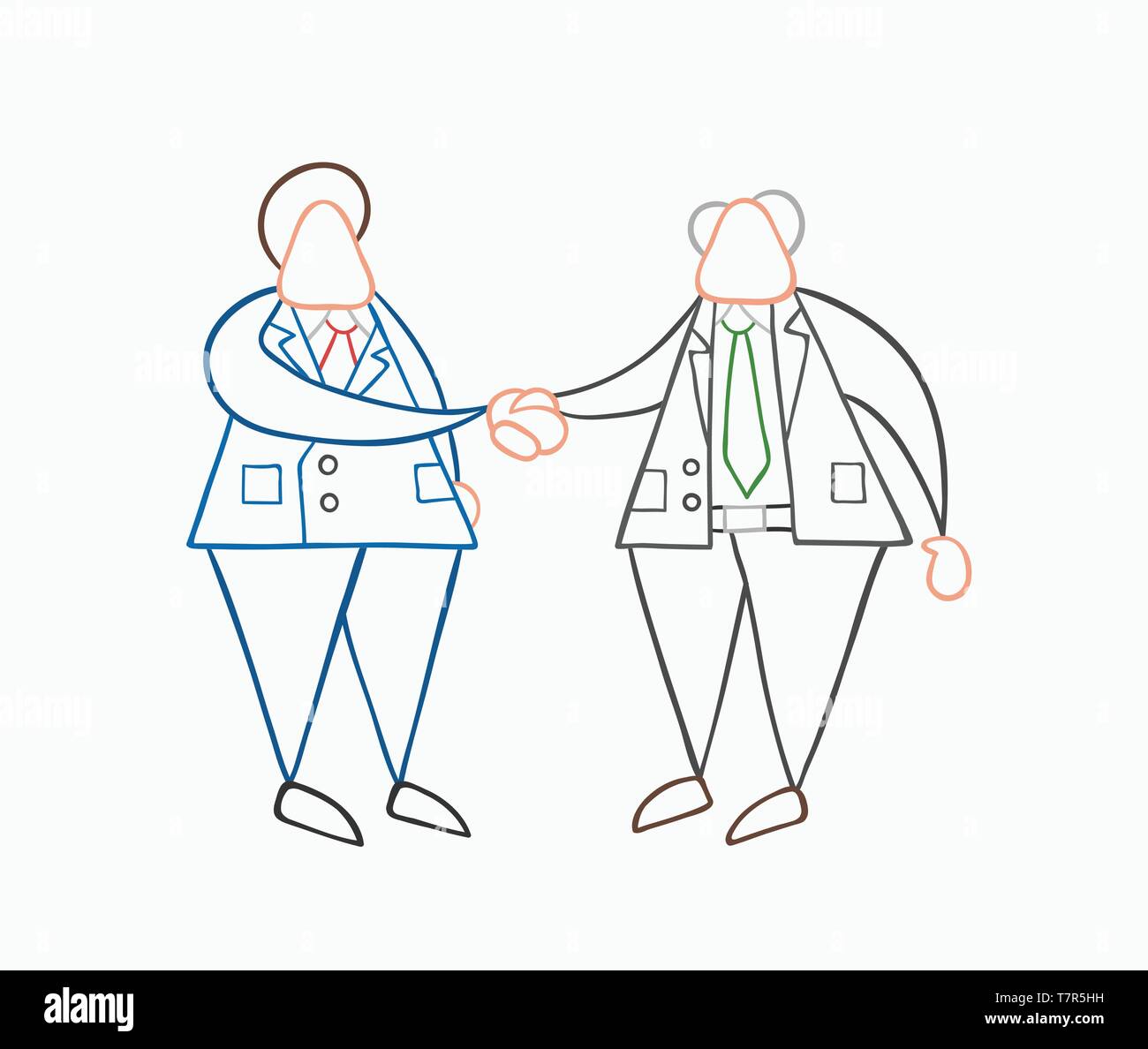 Hand-drawn vector illustration businessman worker and boss shaking ...