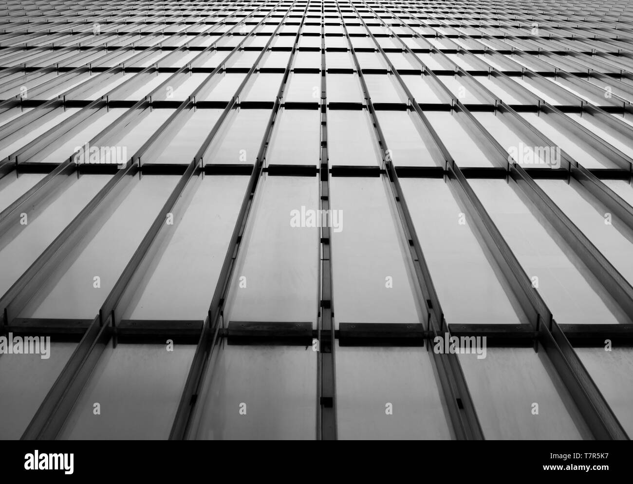 Glass and metal wall with diagonal lines and perspective background ...