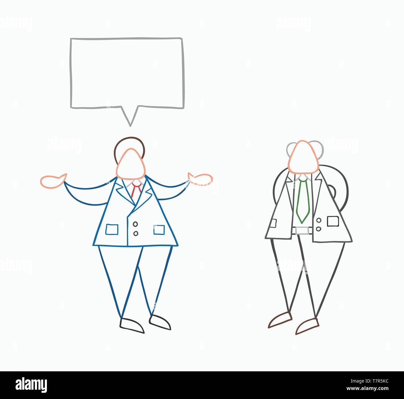 Hand-drawn vector illustration businessman worker talking with his boss ...