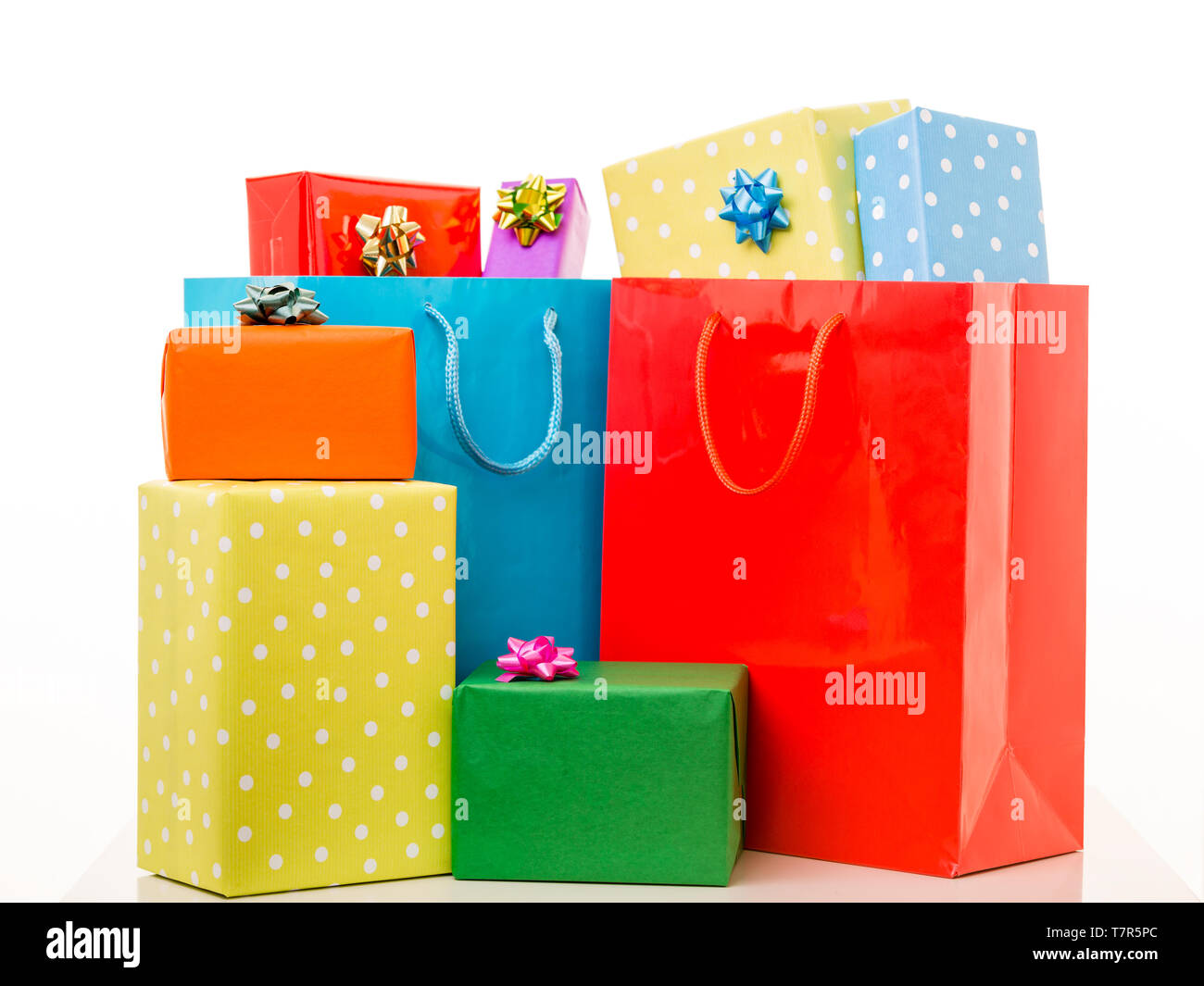 Colorful birthday gift boxes isolated on white background. Birthday ...
