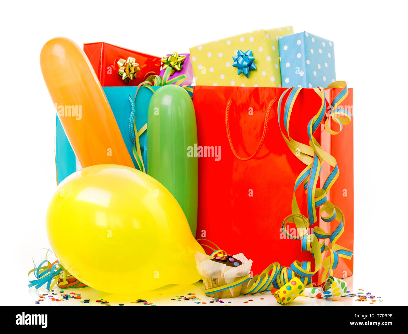 Colorful birthday gift boxes isolated on white background. Birthday ...