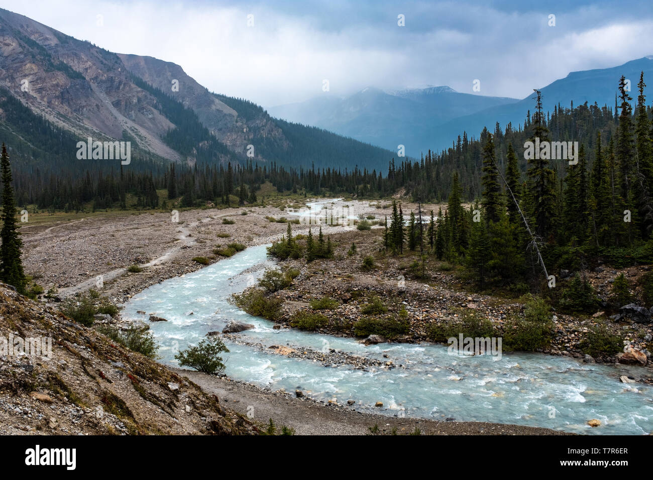 The Bow River weaving it's way through a rocky mountainous landscape ...