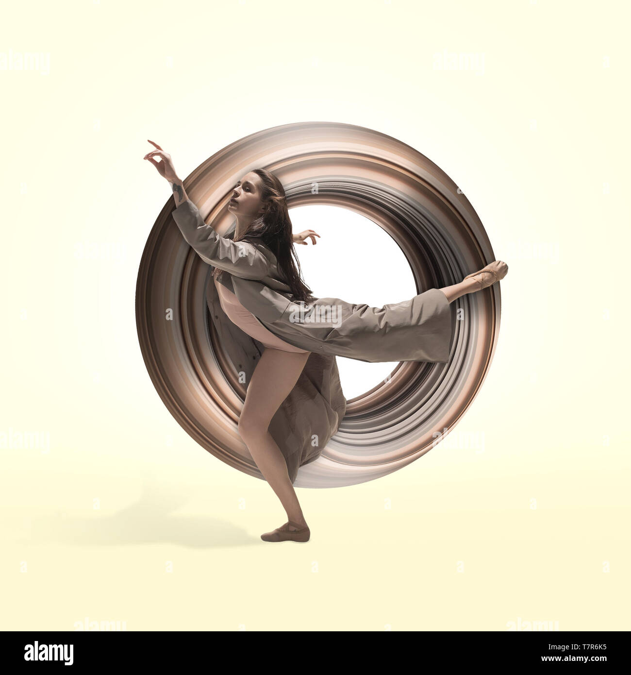 Graceful ballet dancer or classic ballerina dancing isolated on studio ...