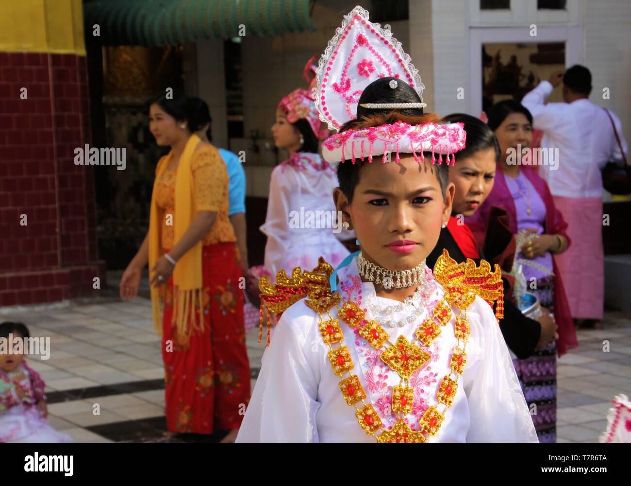 MANDALAY, MYANMAR - DECEMBER 18. 2015: Novitiation (novitiate) ceremony ...