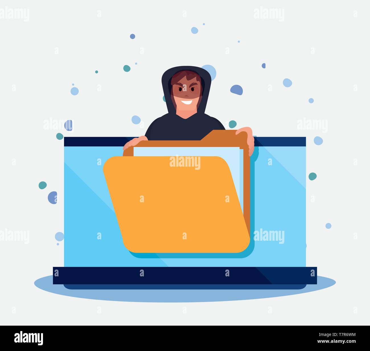 Hacker Man Laptop Folder File Cybersecurity Data Protection Vector Illustration Stock Vector