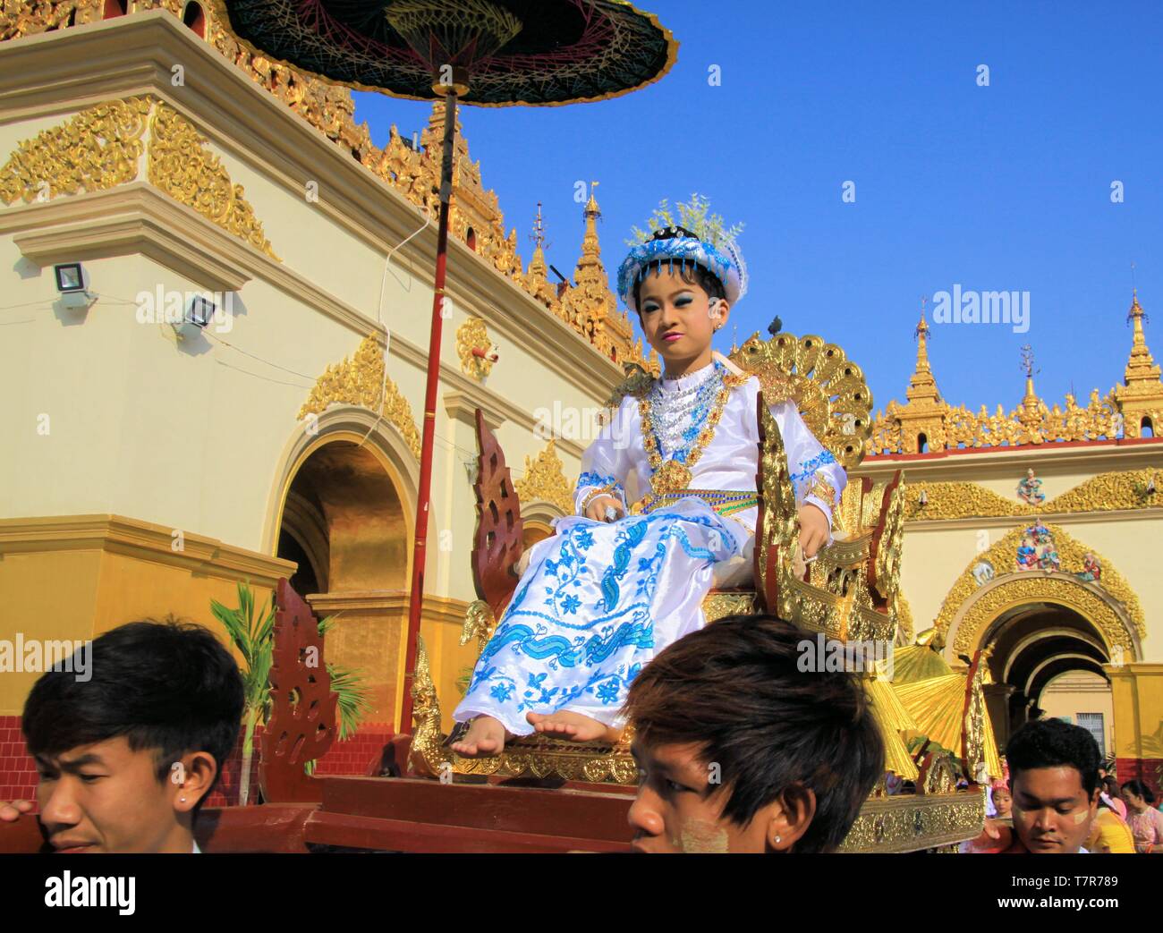 MANDALAY, MYANMAR - DECEMBER 18. 2015: Novitiation (novitiate) ceremony ...