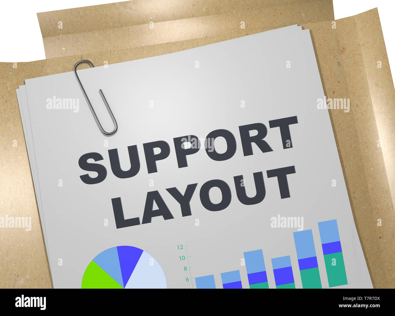 3D illustration of SUPPORT LAYOUT title on business document Stock ...