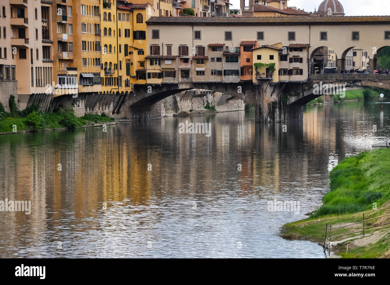 Ponte Vecchio or Old Bridge is a medieval stone bridge over the Arno ...