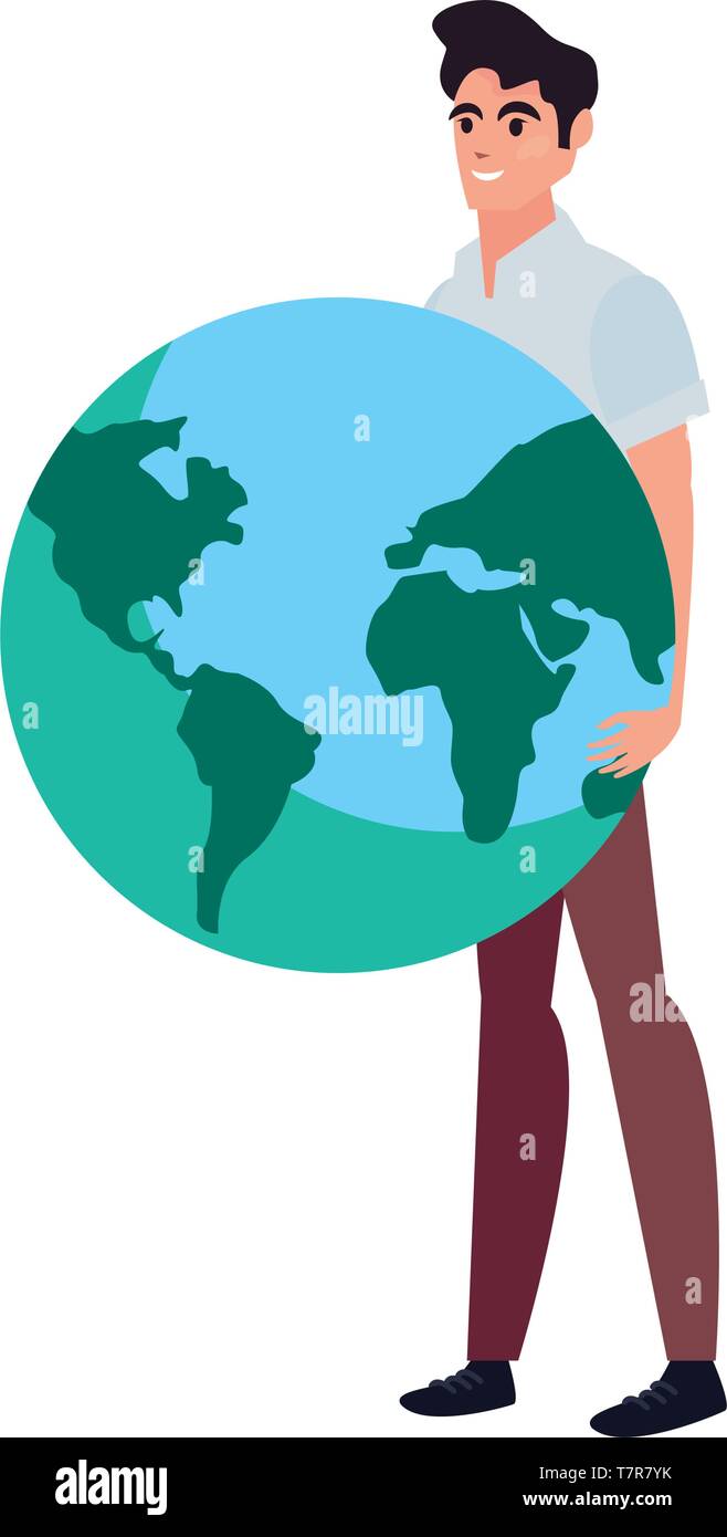 man holding world on white background vector illustration Stock Vector ...