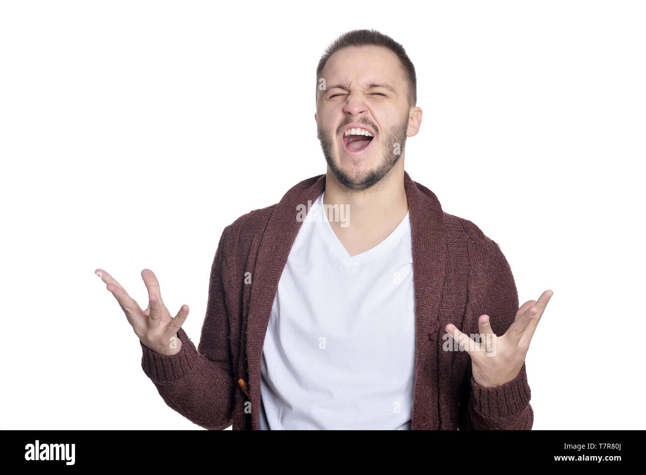 Portrait of emotional young man on white background Stock Photo - Alamy