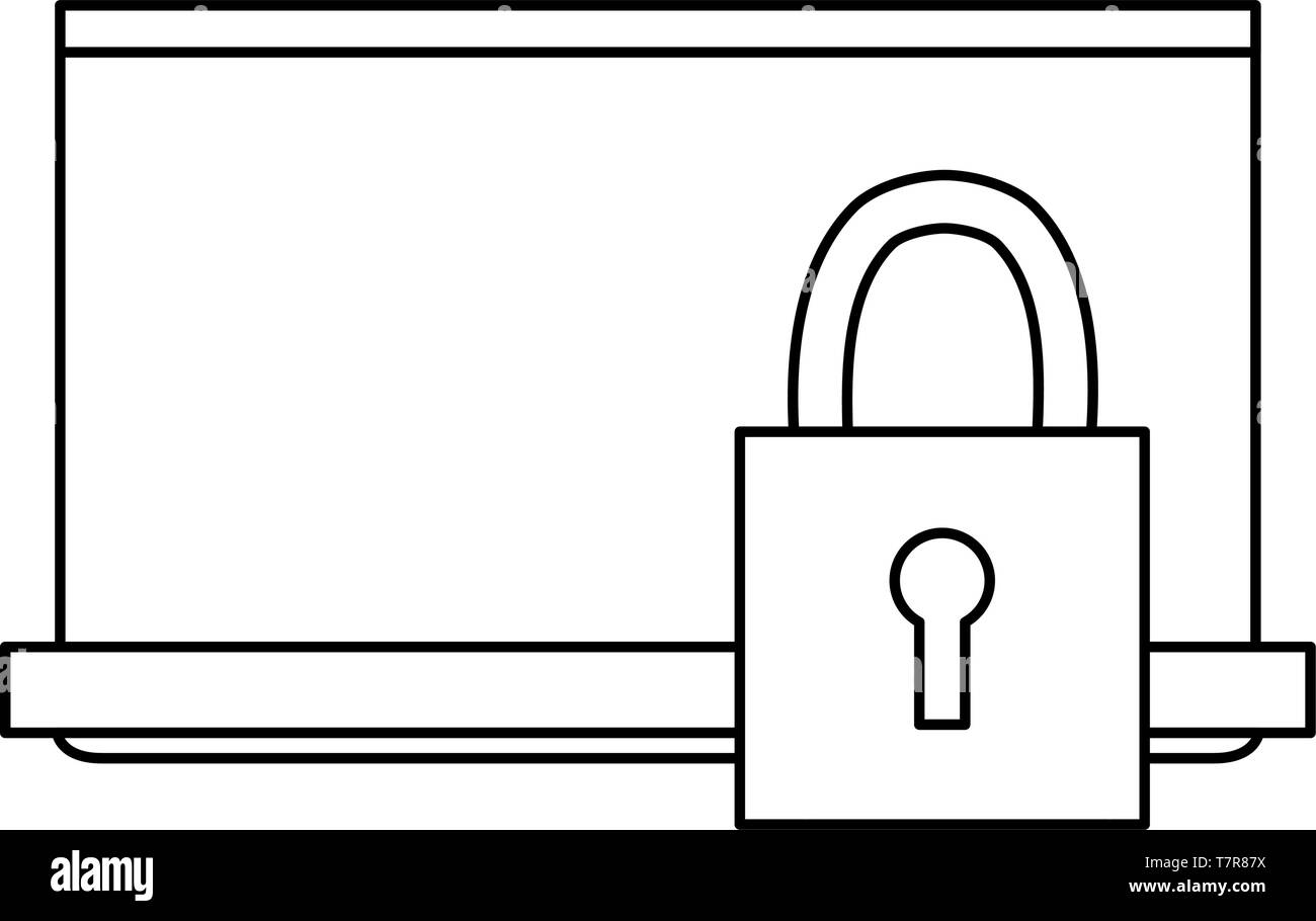 laptop padlock cybersecurity data protection vector illustration ...