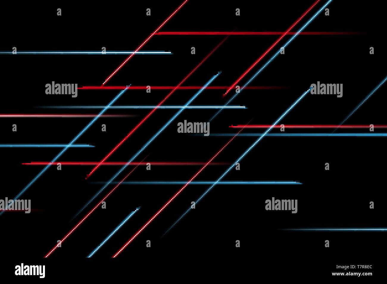 Moving abstract neon lines in space. Abstract blue and red neon lines ...