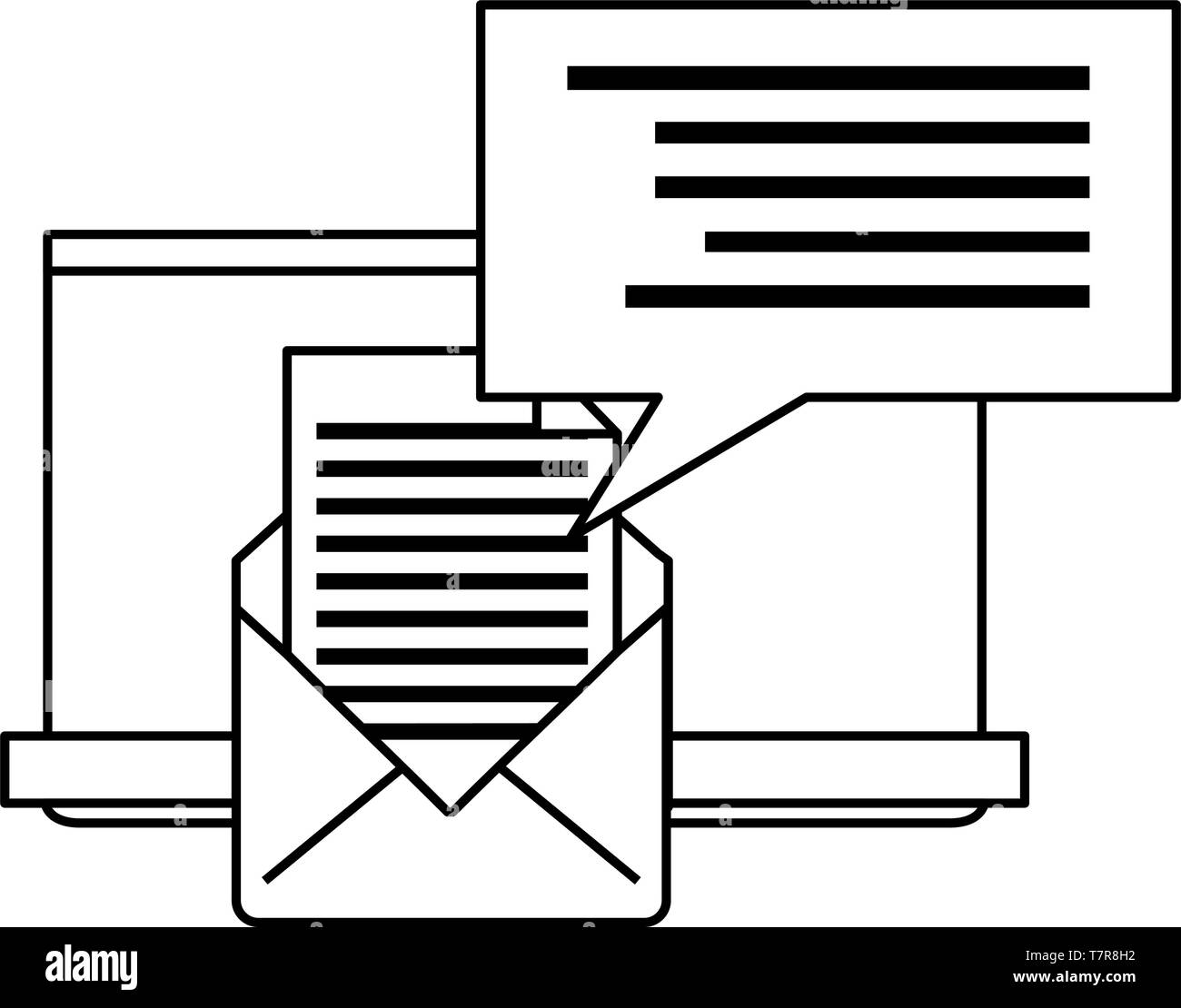 email laptop cybersecurity data protection vector illustration outline ...