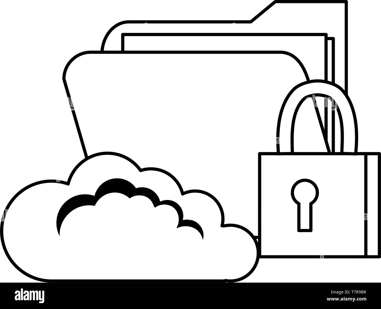 cloud computing folder padlock cybersecurity data protection vector ...