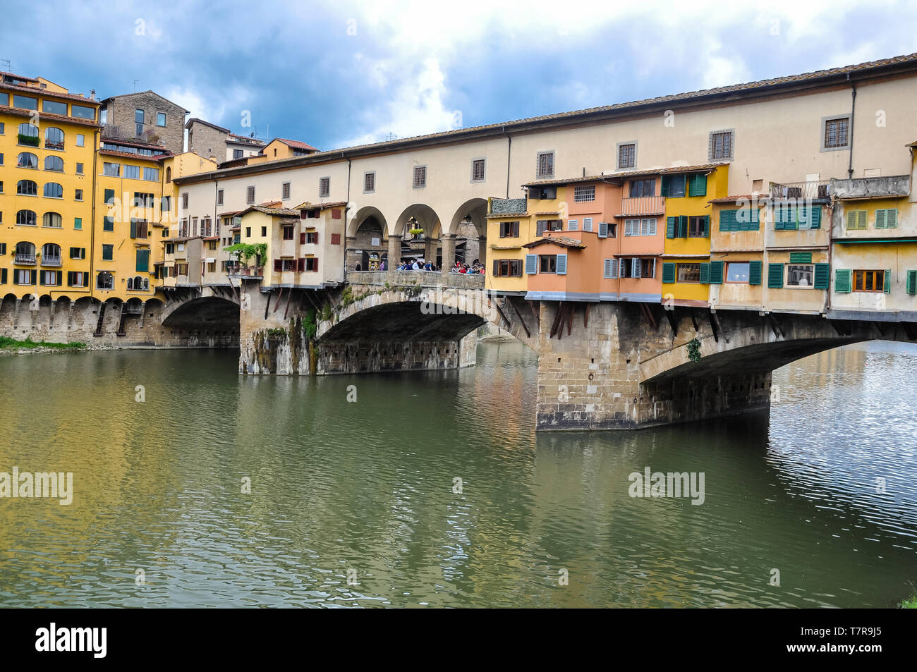 Ponte Vecchio or Old Bridge is a medieval stone bridge over the Arno ...