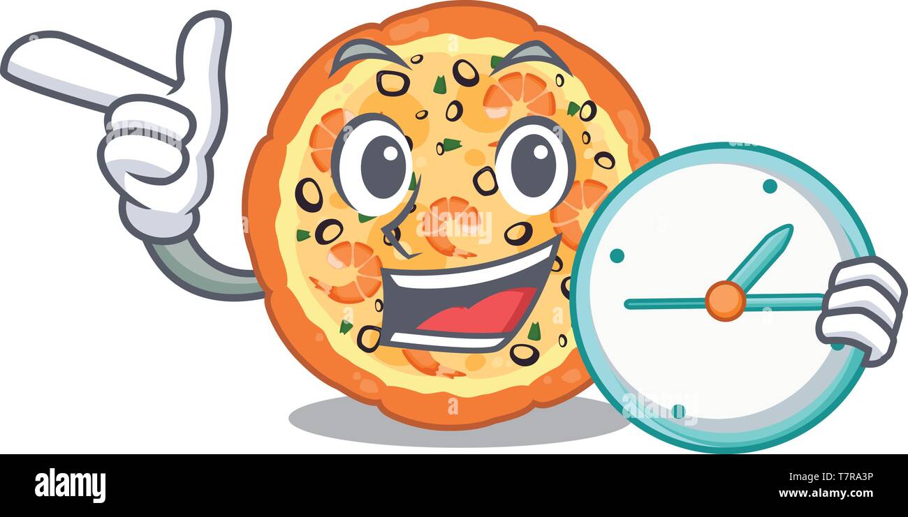 With clock seafood pizza isolated with in cartoon Stock Vector Image ...