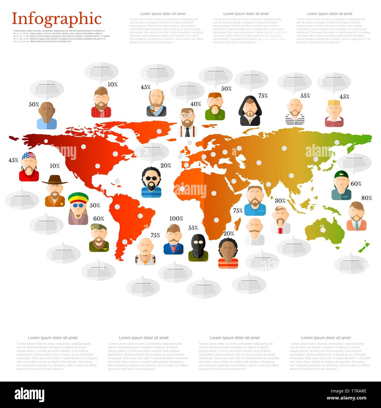 different people icon with speech bubble near them on the world map ...